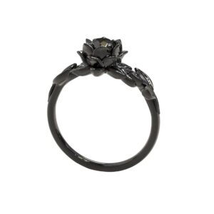 Black Solitaire Wedding Ring, Black Diamond Ring,Engagement Ring,Unique Solitaire Ring,Anniversary Ring 925 Sterling Silver 14K Black Gold Plated