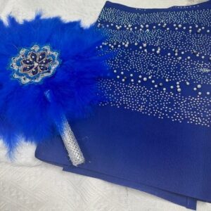 msbfea blue feather fan with aso oke headtie matching for ladies wedding party nigerian style fan design african - aso fan color 198