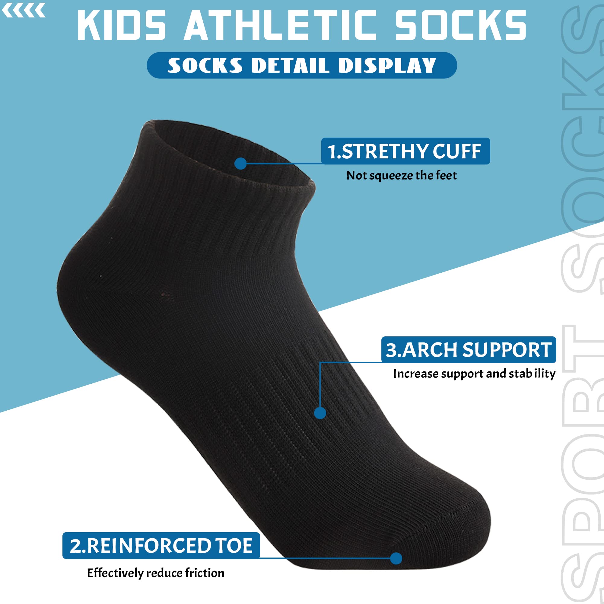 DoSmart Kids Athletic Crew Socks Boys Girls Classics Cotton School Uniform Childs Sports Breathable Casual Socks 10 Pairs(Black Ankle Socks,13-15 Years)