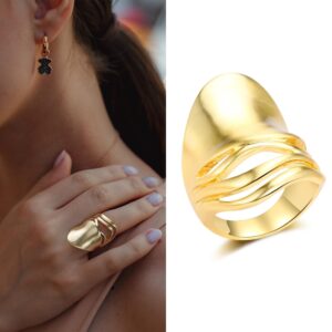 Aprilery Gold and Silver Rings for Women, Fashion 18K Gold Plated Chunky Statement Ring Band Dome Mask Design Cocktail Costume Jewelry for Her (Gold - Mask, 8)