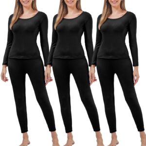 patelai 3 sets thermal underwear for women with fleece lined long underwear women base layer women cold weather(black, medium)