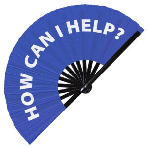 how can i help? hand fan foldable bamboo circuit hand fan funny gag slang words expressions statement gifts festival accessories rave handheld circuit event fan clack fans (blue)