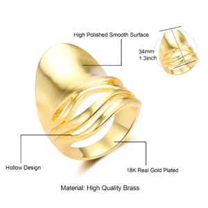 Aprilery Gold and Silver Rings for Women, Fashion 18K Gold Plated Chunky Statement Ring Band Dome Mask Design Cocktail Costume Jewelry for Her (Gold - Mask, 8)