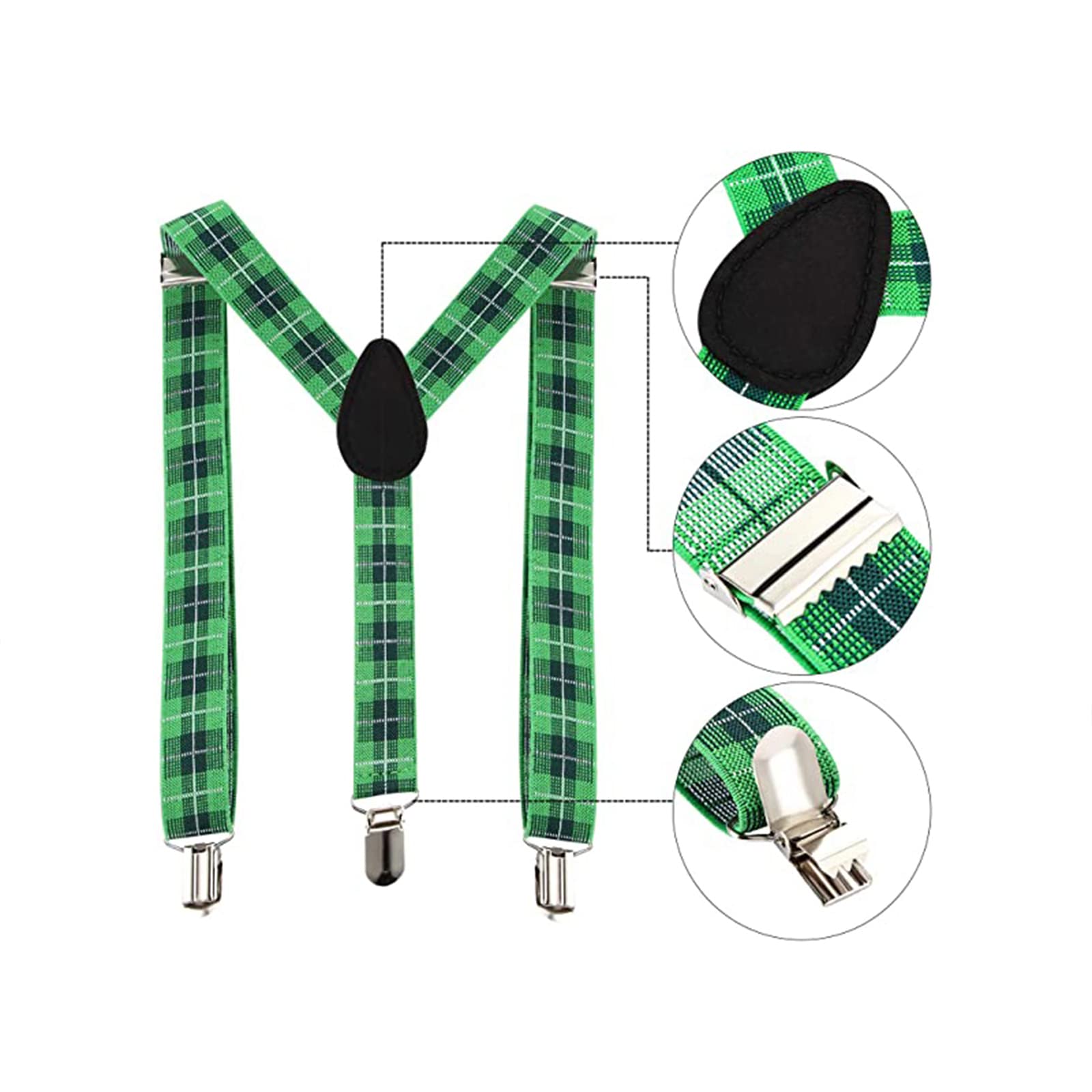 DimiGlobal St Patricks Day Hats Bow Tie and Suspenders Set for Women Men Adult Green Irish outfit Saint Pattys Day hat Green Bow Tie and Suspenders for Girls and boys St Patrick's Day Party Supplies