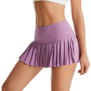 2 Pack Tennis Skirts for Women with Pockets High Waist Athletic Shorts Pleated Sports Golf Skorts Small Purple Pink