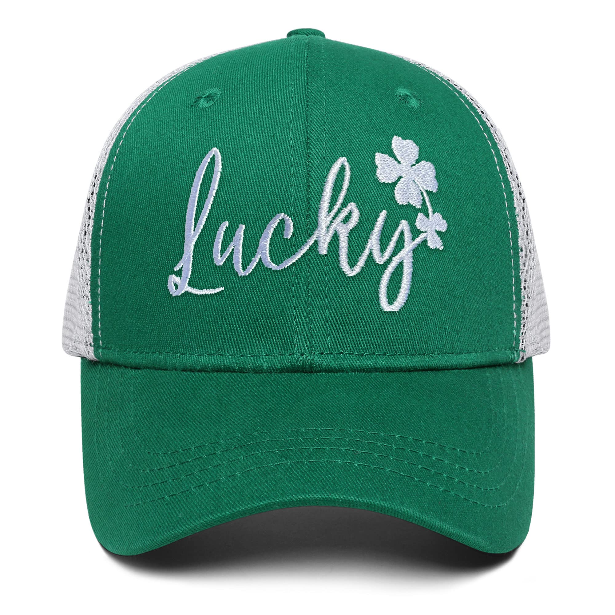 St Patricks Day Embroidered Trucker Hat for Men, Luck Adjustable Washable Green Shamrock Baseball Cap