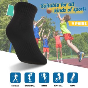 DoSmart Kids Athletic Crew Socks Boys Girls Classics Cotton School Uniform Childs Sports Breathable Casual Socks 10 Pairs(Black Ankle Socks,13-15 Years)