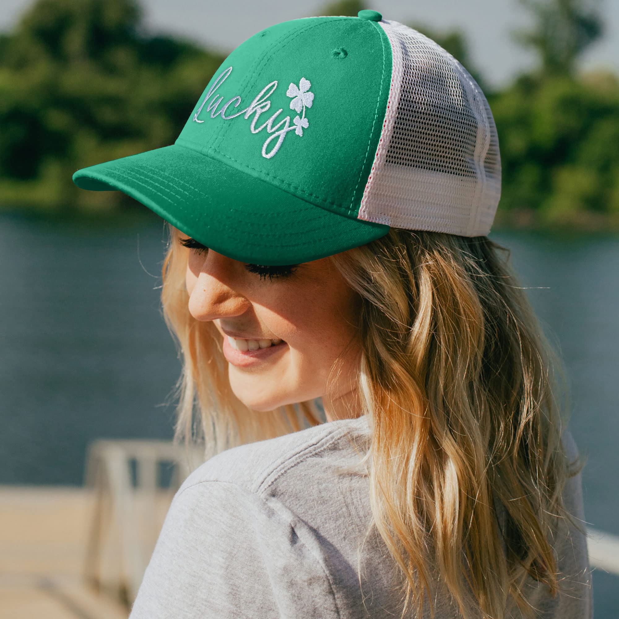 St Patricks Day Embroidered Trucker Hat for Men, Luck Adjustable Washable Green Shamrock Baseball Cap