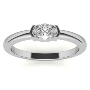 excellent oval brilliant cut 0.90 carat, moissanite diamond promise band, half bezel set, eternity sterling silver bands, valentine's day jewelry gift, customized band (9.5)