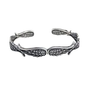 angel wings vintage style sterling silver bracelet, 925 silver plated layering angel wings bracelet adjustable, inspirational guardian angel bangle bracelets for women men personalized gifts