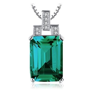 jewelrypalace emerald cut 6ct simulated emerald solitaire pendant necklace for women, green gemstone 925 sterling silver 14k white gold plated necklace, gemstone necklace 18 inches chain jewelry set