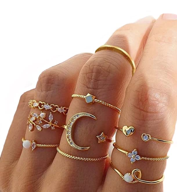 NORLSO Gold Stacking Rings for Women Fashion Style Gold Rings Set Butterfly Knuckle Rings Snake Rings Moon Star Rings Heart Stacking Rings