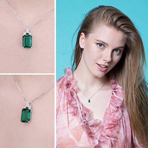 JewelryPalace Emerald Cut 6ct Simulated Emerald Solitaire Pendant Necklace for Women, Green Gemstone 925 Sterling Silver 14k White Gold Plated Necklace, Gemstone Necklace 18 Inches Chain Jewelry Set