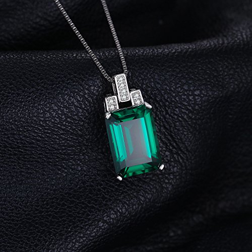 JewelryPalace Emerald Cut 6ct Simulated Emerald Solitaire Pendant Necklace for Women, Green Gemstone 925 Sterling Silver 14k White Gold Plated Necklace, Gemstone Necklace 18 Inches Chain Jewelry Set