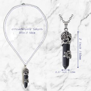 Crystal Necklaces for Women, Flower Wrapped Black Obsidian Crystal Point Pendant Necklace, Healing Crystal Stone Necklace for Spiritual