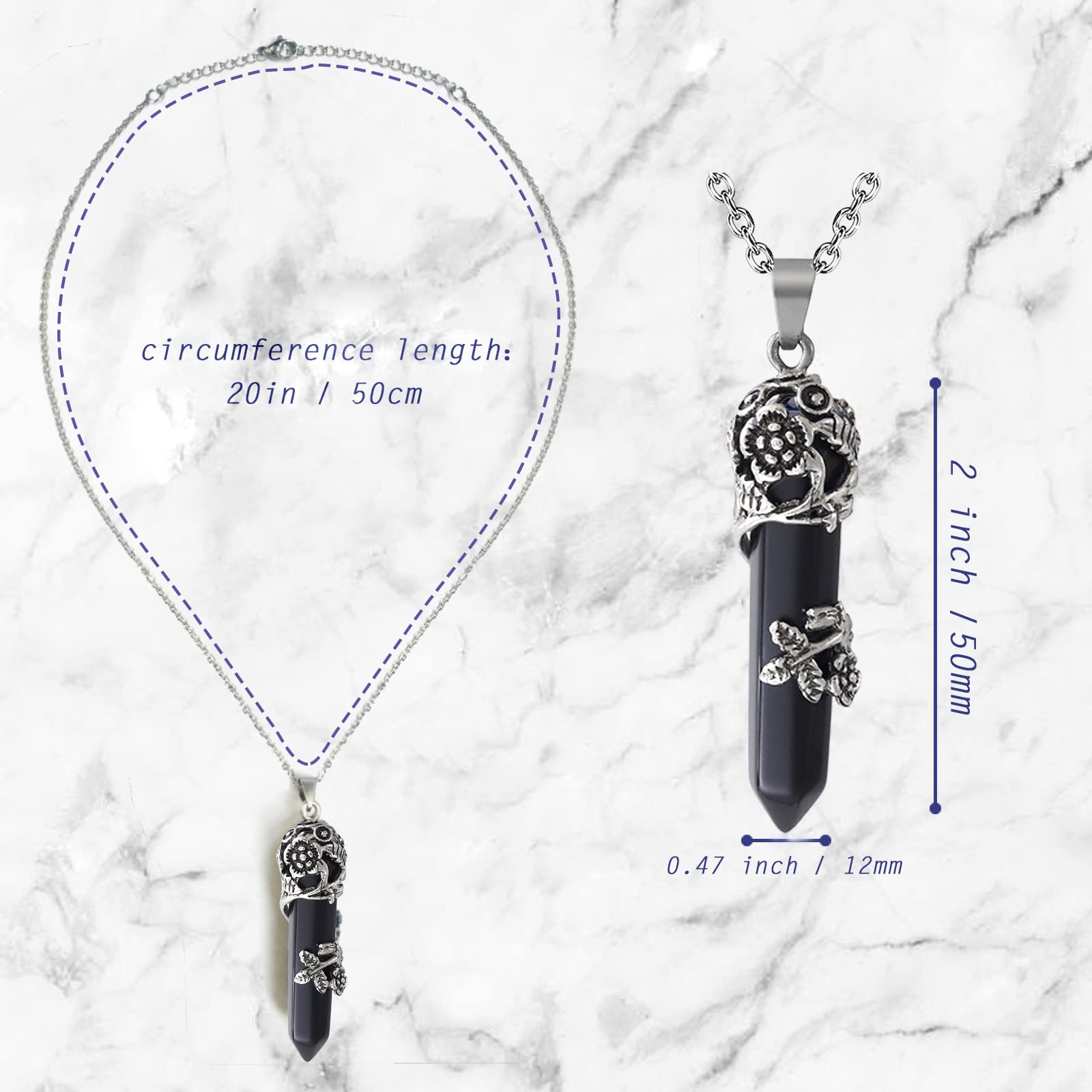 Crystal Necklaces for Women, Flower Wrapped Black Obsidian Crystal Point Pendant Necklace, Healing Crystal Stone Necklace for Spiritual