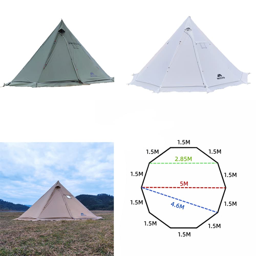 Vilemoon Tipi Hot Tent with Fire Retardant Stove Jack for Flue Pipes, 5~8 Person, Teepee Tents for Family Team Outdoor Backpacking Camping Hiking (Brown)