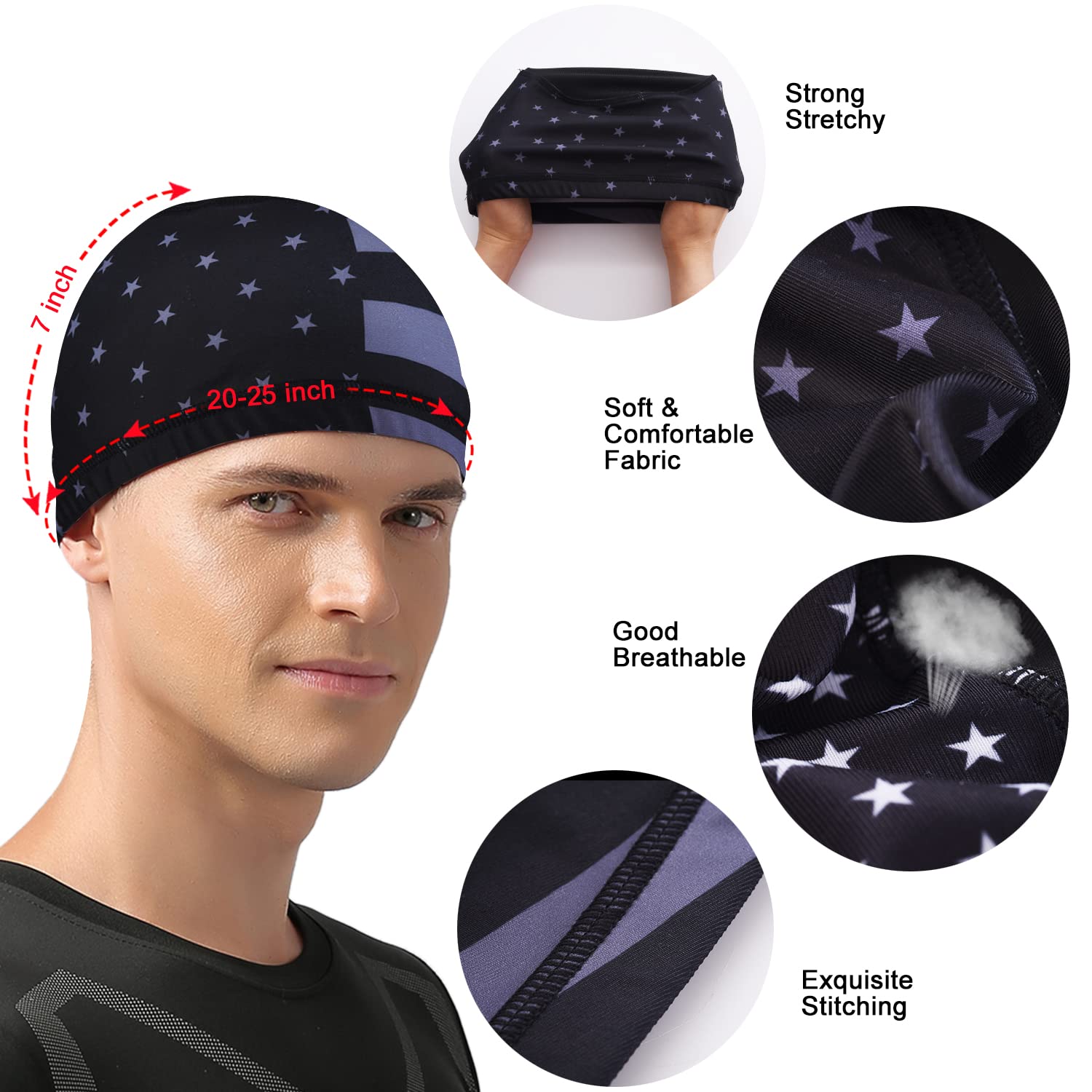 4Pcs Men Cooling Skull Cap Helmet Liner, Sweat Wicking Beanie Head Wrap Bicycle Hard Hat Motorcycle Football Cycling Running Hats Caps Women