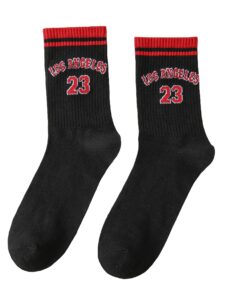 shenhe women's striped letter print athletic running above ankle crew socks letter number black 36-39