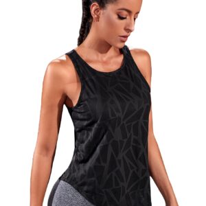 Floerns Women's Workout Tops Geo Print Sleeveless Athletic Running Tank Tops Black L