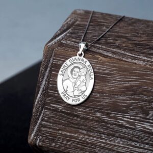 PicturesOnGold.com Saint Gianna Beretta Molla Oval Religious Medal - 2/3 X 3/4 Inch Size of Nickel, Sterling Silver with Engraving