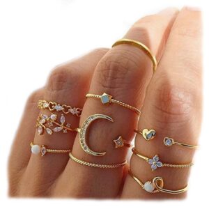 NORLSO Gold Stacking Rings for Women Fashion Style Gold Rings Set Butterfly Knuckle Rings Snake Rings Moon Star Rings Heart Stacking Rings