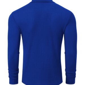 TURETRENDY Men's Stretch Muscle Tshirts Turtleneck Long Sleeve Knit Tees Casual Slim Fit Basic Shirt Tops Royal Blue 2XL