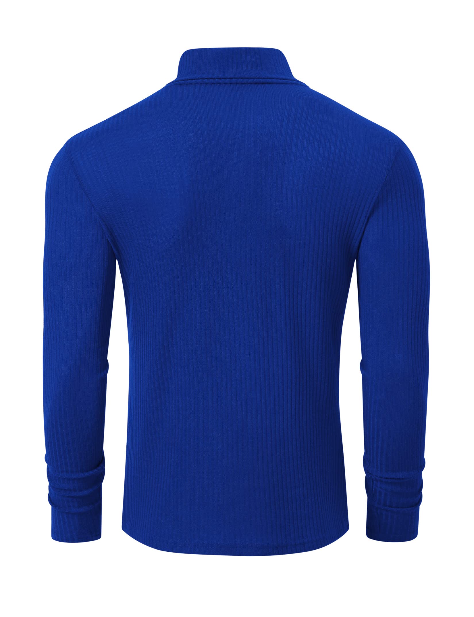 TURETRENDY Men's Stretch Muscle Tshirts Turtleneck Long Sleeve Knit Tees Casual Slim Fit Basic Shirt Tops Royal Blue 2XL