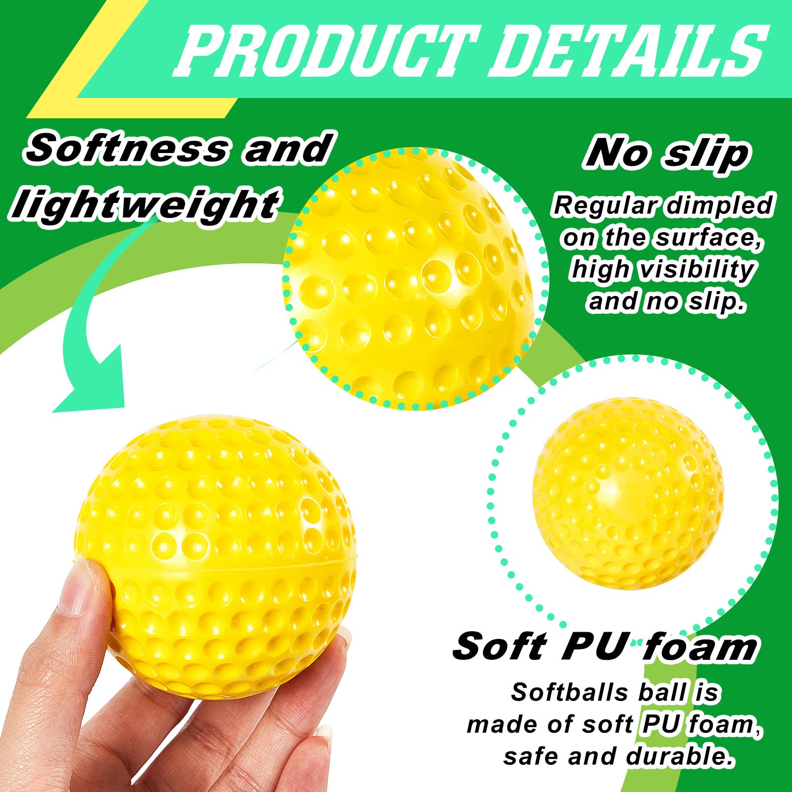 24 Pcs Yellow Dimpled Baseball 9 Inch Pitching Machine Baseball Practice Foam Sport Baseball Pitching Machine Game Ball Baseball for Indoor Outdoor Pitching Machine Practice, 2 Dozen