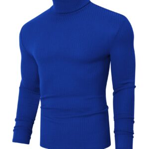 TURETRENDY Men's Stretch Muscle Tshirts Turtleneck Long Sleeve Knit Tees Casual Slim Fit Basic Shirt Tops Royal Blue 2XL