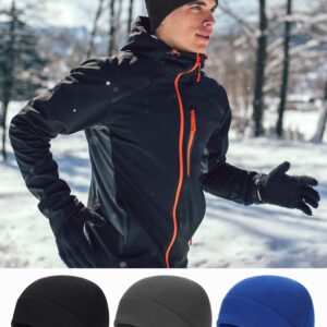 3 Pieces Winter Warm Skull Cap Soft Polar Fleece Beanie Hat Thick Windproof Watch Cap Skiing Outdoor Cap for Men Women (Royal Blue, Black, Gray, Plus Size)