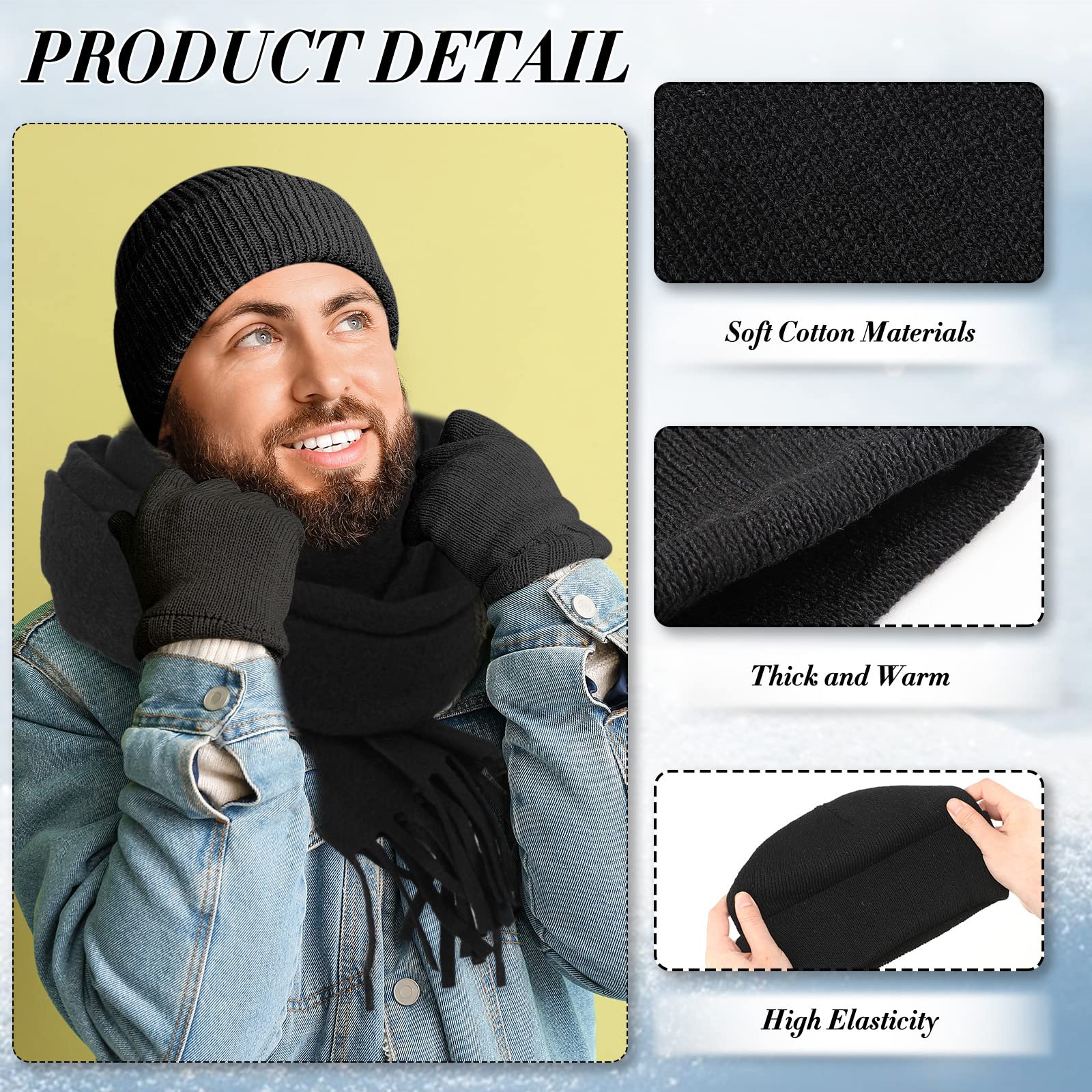 Unittype 300 Pcs Winter Beanies Gloves Scarf Set Bulk 100 Knit Skull Cap 100 Pair Winter Gloves 100 Neck Warmer for Men Women (Black)