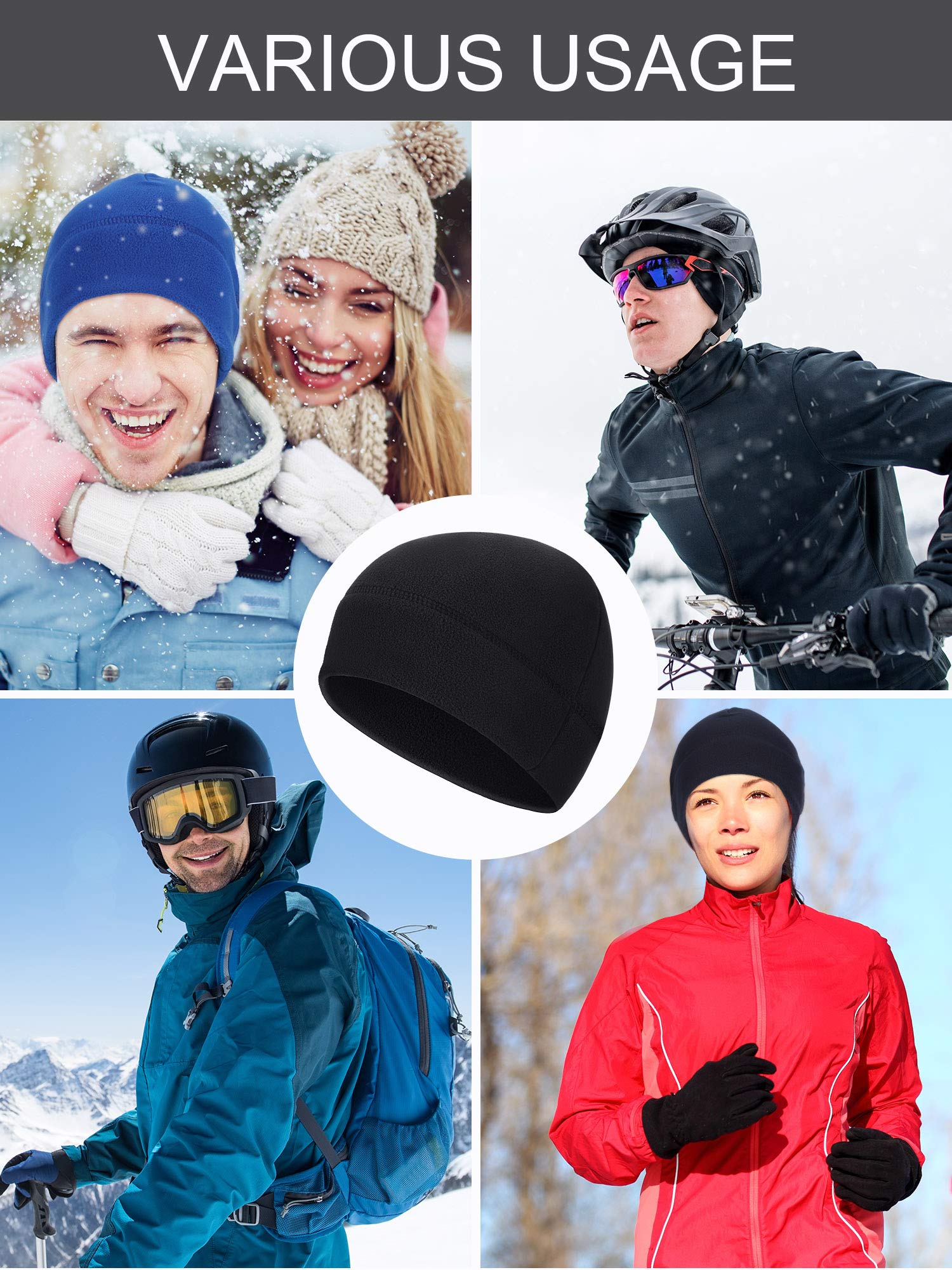 3 Pieces Winter Warm Skull Cap Soft Polar Fleece Beanie Hat Thick Windproof Watch Cap Skiing Outdoor Cap for Men Women (Royal Blue, Black, Gray, Plus Size)