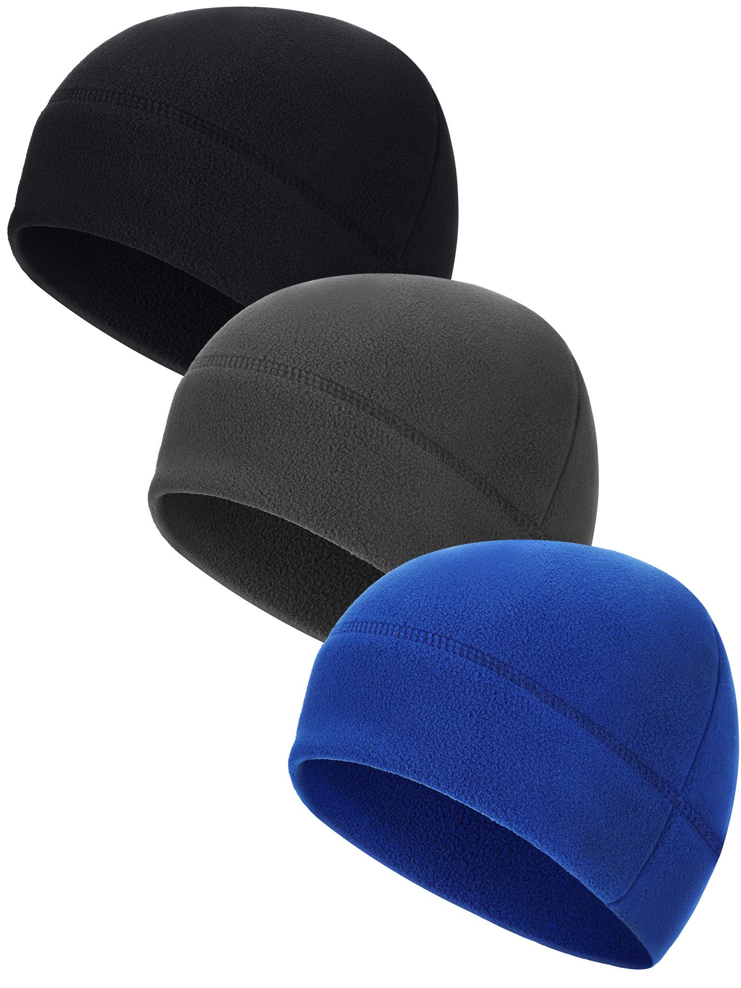 3 Pieces Winter Warm Skull Cap Soft Polar Fleece Beanie Hat Thick Windproof Watch Cap Skiing Outdoor Cap for Men Women (Royal Blue, Black, Gray, Plus Size)