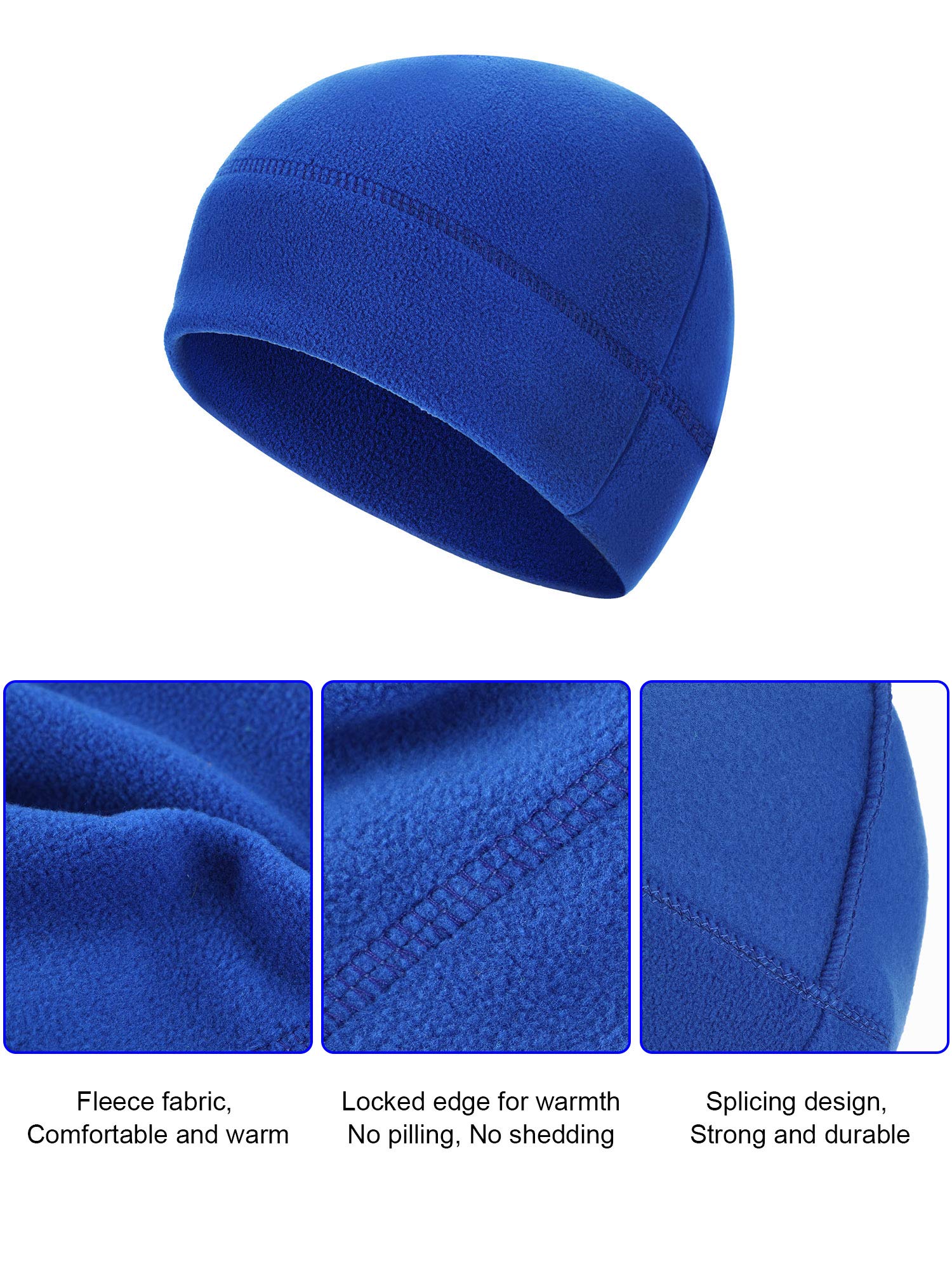 3 Pieces Winter Warm Skull Cap Soft Polar Fleece Beanie Hat Thick Windproof Watch Cap Skiing Outdoor Cap for Men Women (Royal Blue, Black, Gray, Plus Size)