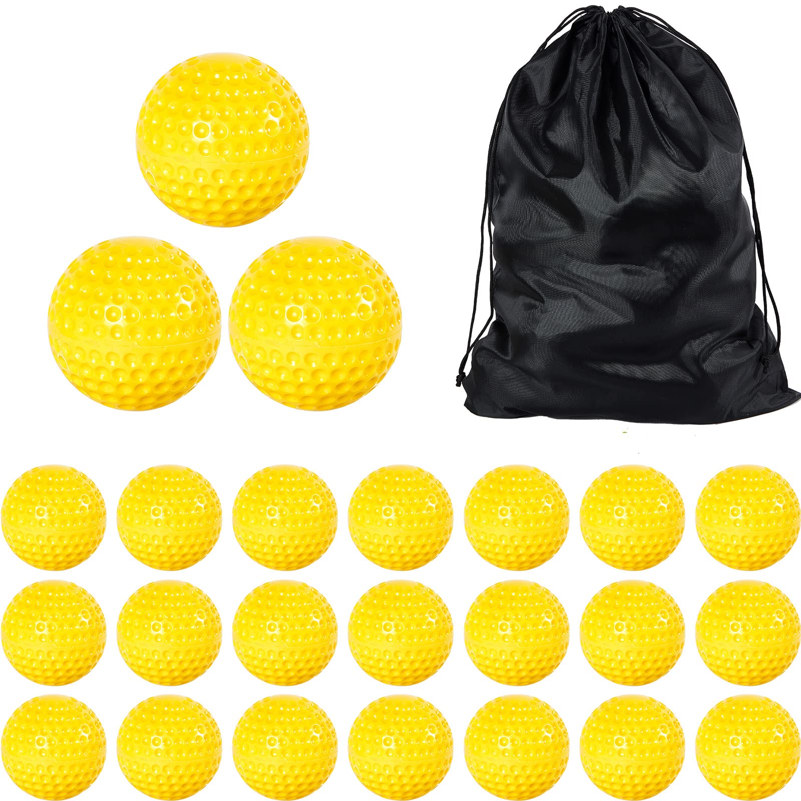 24 Pcs Yellow Dimpled Baseball 9 Inch Pitching Machine Baseball Practice Foam Sport Baseball Pitching Machine Game Ball Baseball for Indoor Outdoor Pitching Machine Practice, 2 Dozen