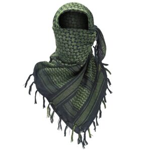 luxns military shemagh tactical desert scarf / 100% cotton keffiyeh scarf wrap for men and women/black green 43"x43"