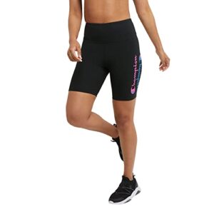 champion bike, authentic, moisture wicking, bikers shorts for women (plus, black mirrored script, large