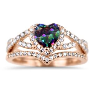 1 carat Simulated Black Mystic Topaz Heart CZ Wedding Ring Set for Women Size 10