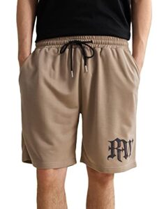 oyoangle men's letter graphic elastic drawstring waist athletic track shorts with pockets khaki graphic s