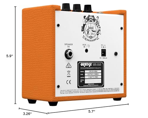 Orange Crush Amp Mini 3W Analogue Combo Battery Powered Amp Bundle with AC Power Adapter, 9V Battery & Polishing Cloth - Electric Bass Guitar Amp, Portable Practice Amp, Mini Speaker Amplifier