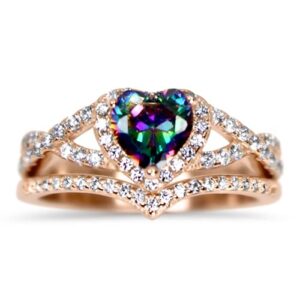 1 carat Simulated Black Mystic Topaz Heart CZ Wedding Ring Set for Women Size 10