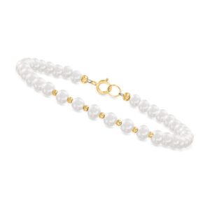 canaria 4-5mm cultured pearl bead bracelet in 10kt yellow gold. 7 inches