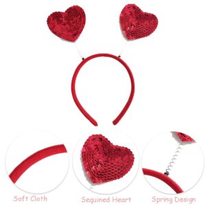 AIUPUOC Valentine's Day Heart Headband Red Sequins Hair Band Hair Hoop Hair Accessories Red Love Heart Shaped Sequin Design Headbands Hair Holiday Decoration Hair Clasp Hairpin Headwear Gift 1Pcs