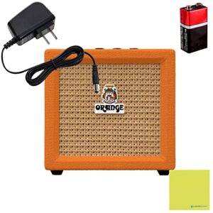 orange crush amp mini 3w analogue combo battery powered amp bundle with ac power adapter, 9v battery & polishing cloth - electric bass guitar amp, portable practice amp, mini speaker amplifier