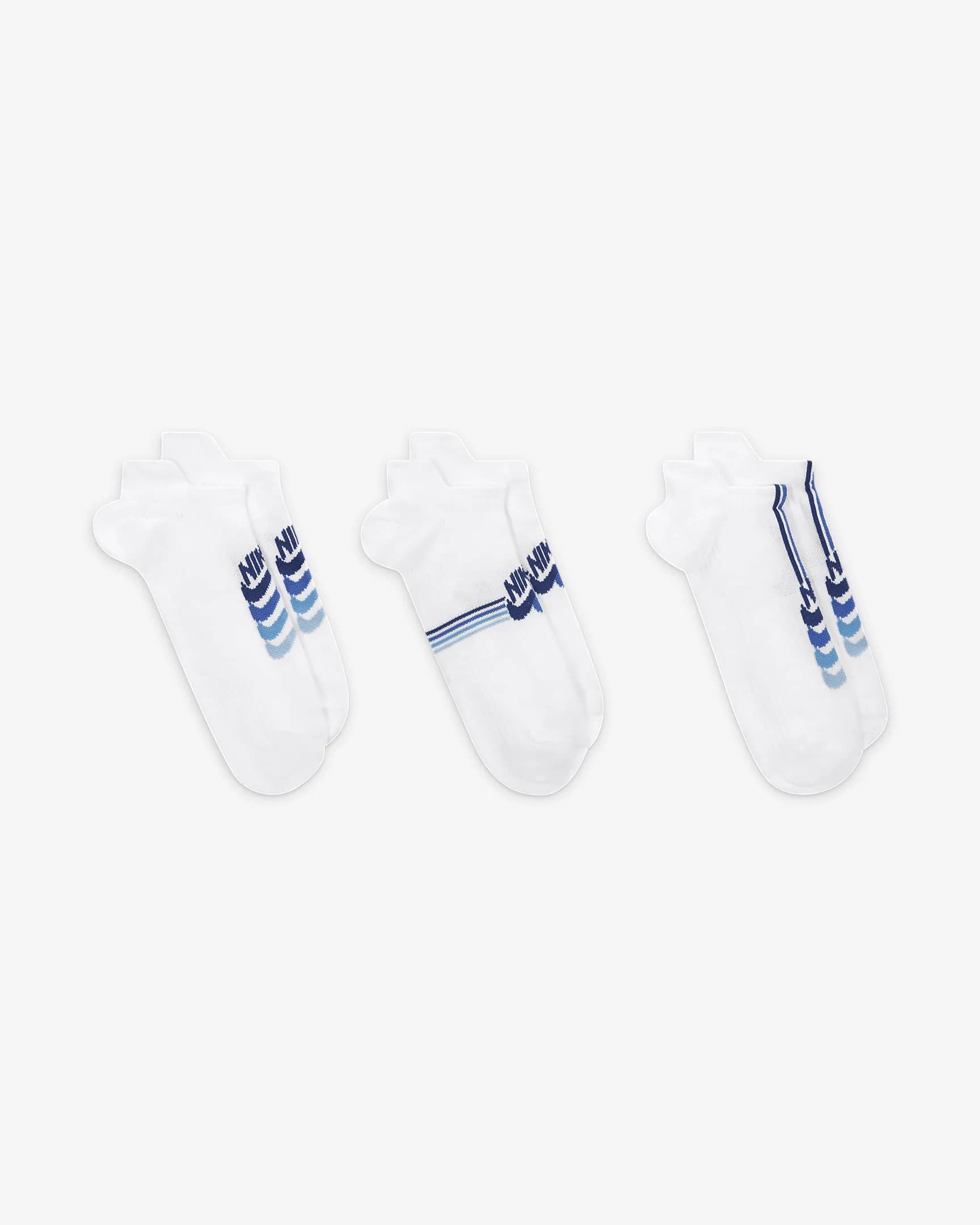 Nike Women`s Everyday Plus Lightweight No Show Training Socks 3 Pack (Medium, Multi-Color(DH5474-905)/W)