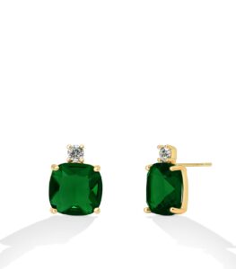 m.dun - cushion cut cubic zirconia crystal stud earrings for women 925 stering silver post 18k gold plated (emerald)