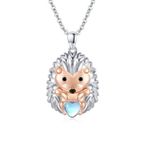 cuoka miracle hedgehog necklace 925 sterling silver cute hedgehog pendant animal necklace moonstone hedgehog birthday mother`s day gift for women hedgehog lovers