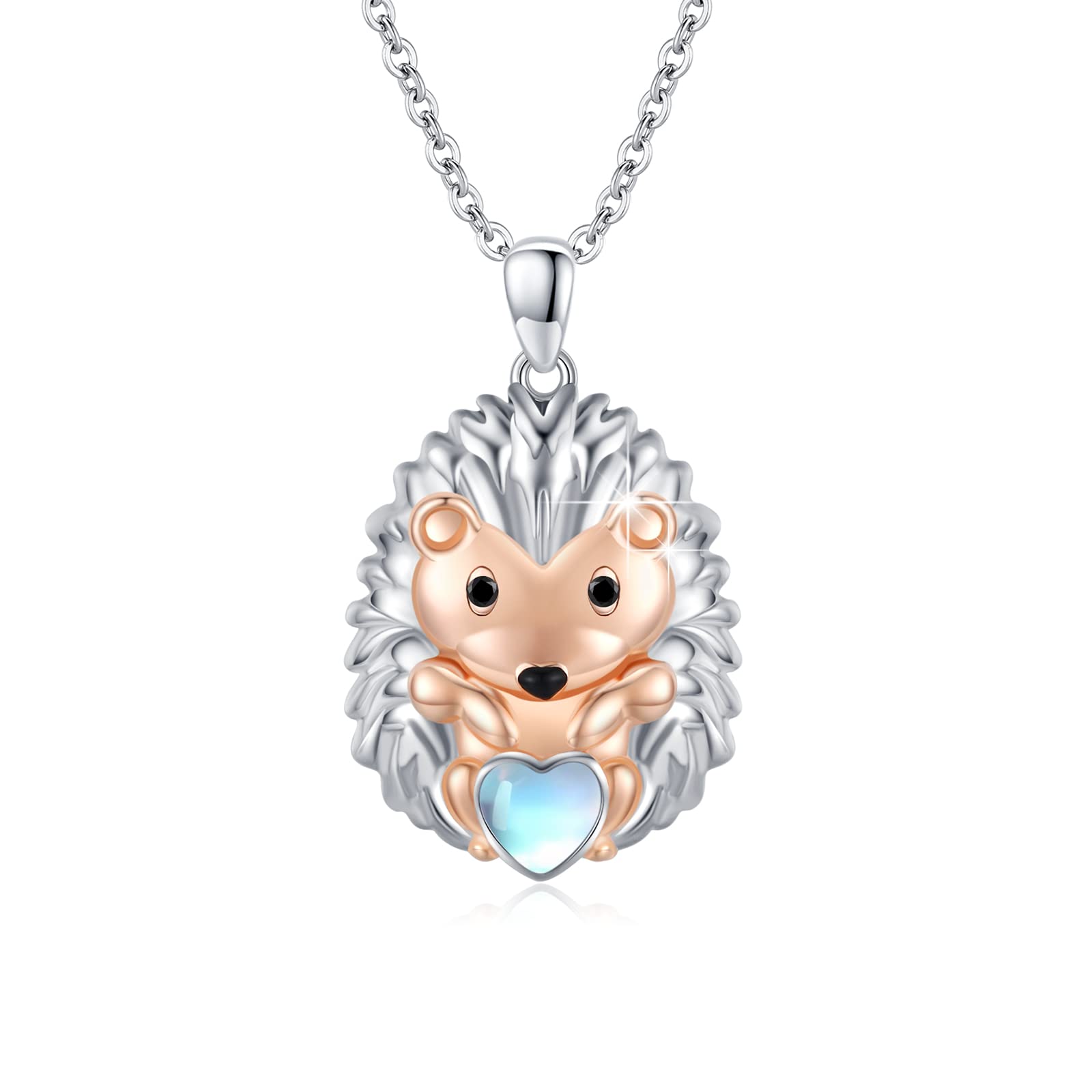 CUOKA MIRACLE Hedgehog Necklace 925 Sterling Silver Cute Hedgehog Pendant Animal Necklace Moonstone Hedgehog Birthday Mother`s day Gift for Women Hedgehog Lovers