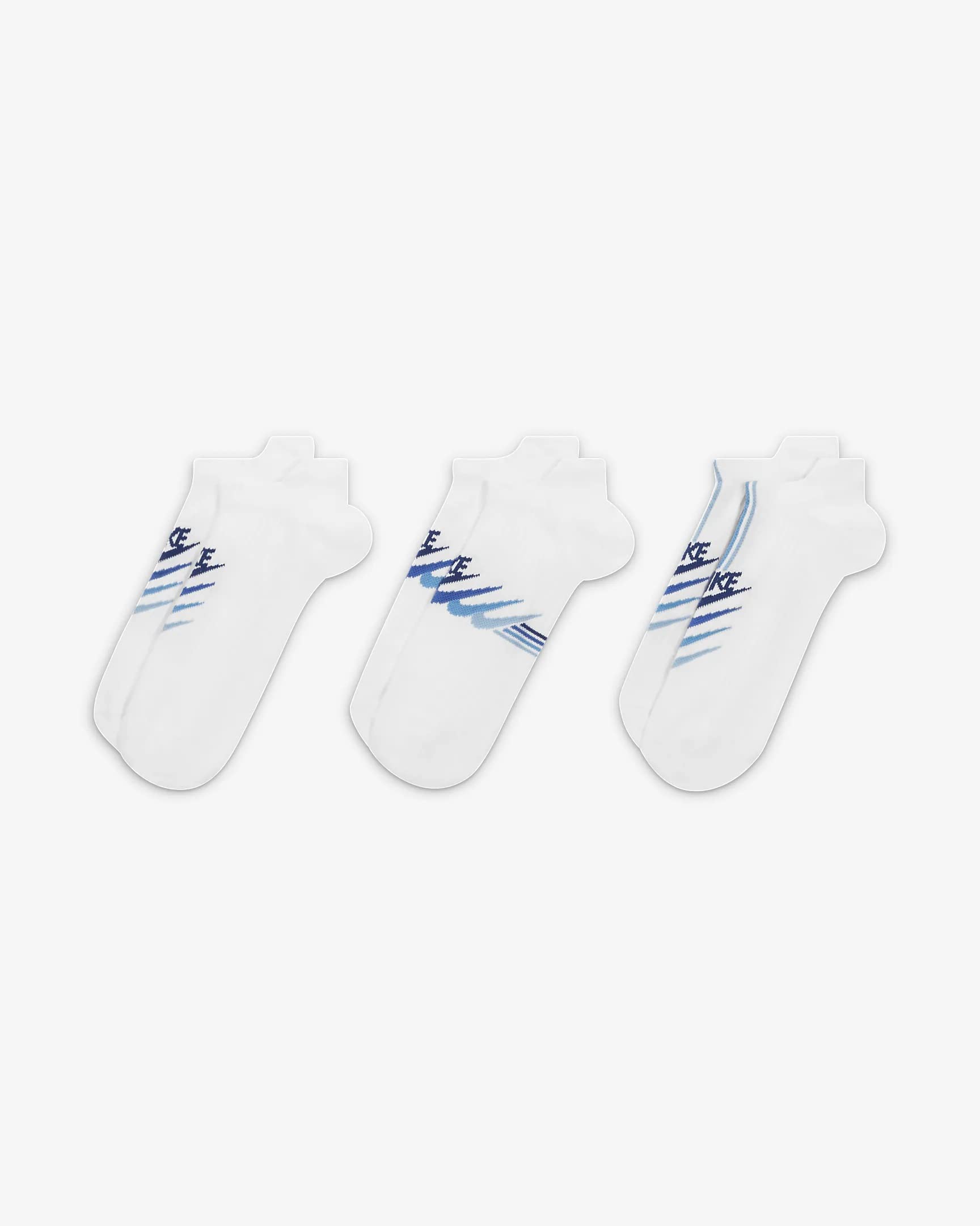 Nike Women`s Everyday Plus Lightweight No Show Training Socks 3 Pack (Medium, Multi-Color(DH5474-905)/W)